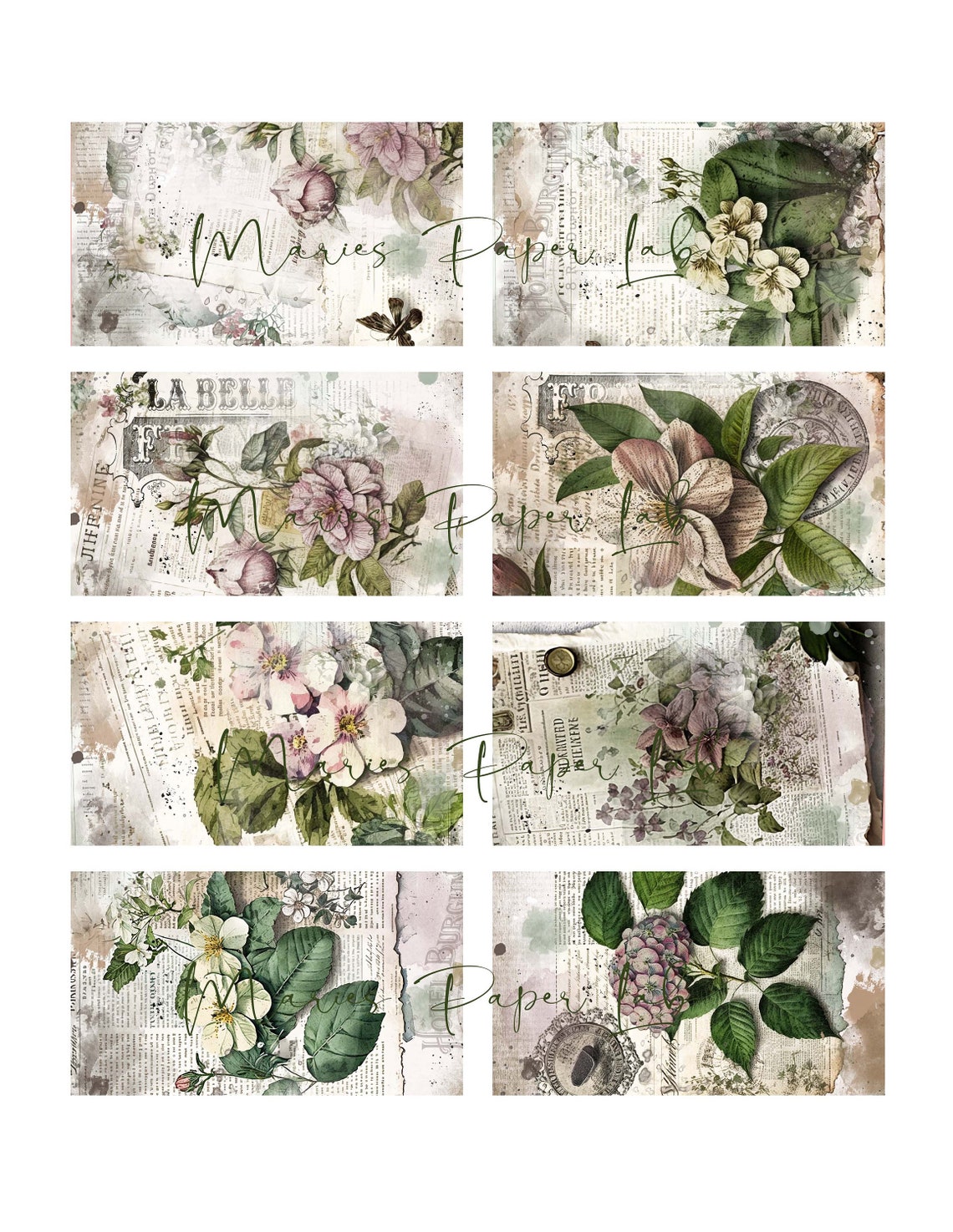 FLOWERS Collages, VINTAGE, Printable Ephemera, Embellishments ...