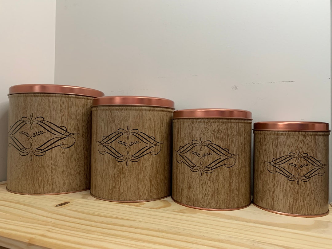 Vintage Copper Nesting Tin Canister Set With Lids Farmhouse Kitchen ...