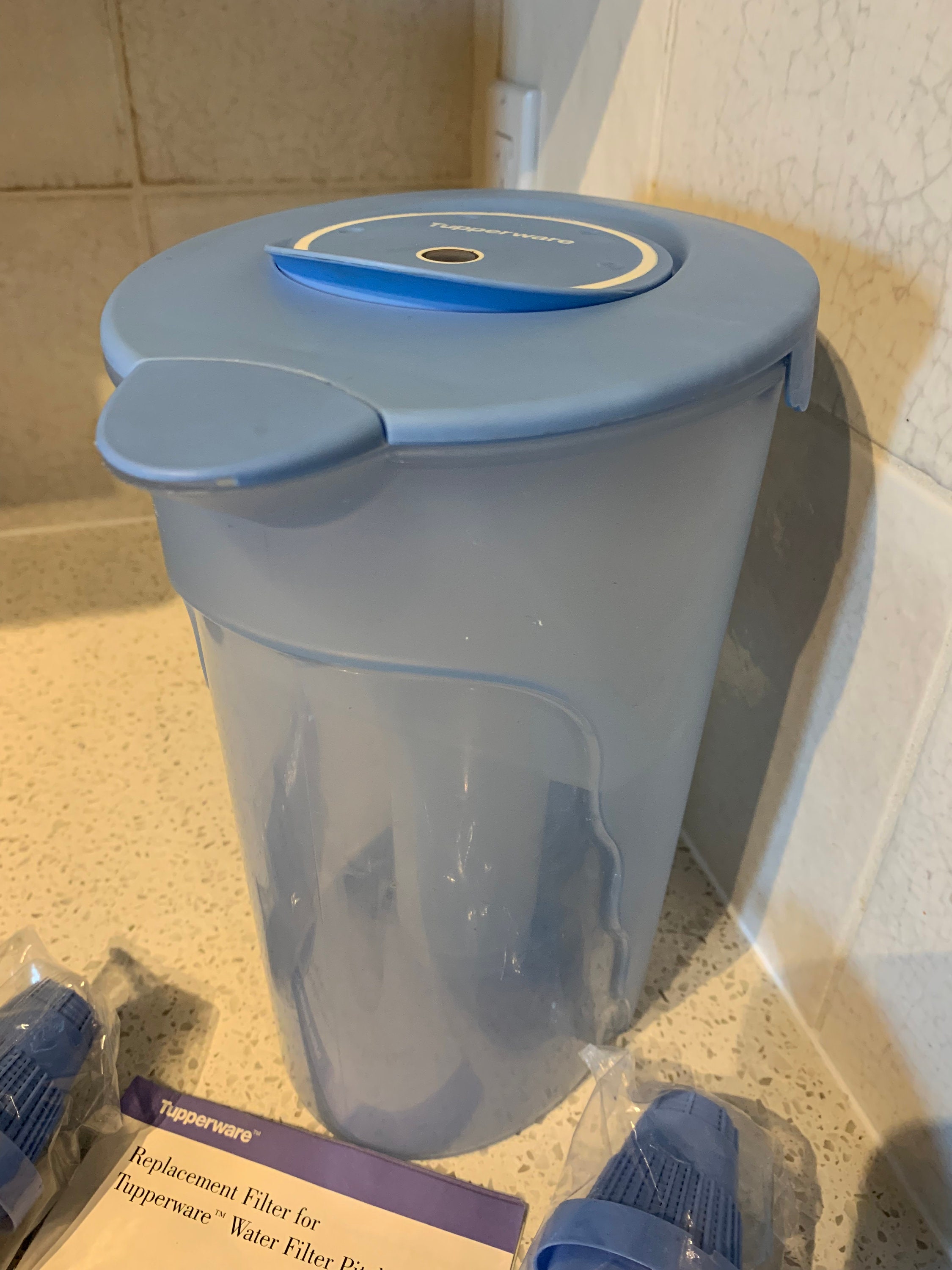 Clear Blue Tupperware Impressions 1 Gallon Pitcher Water Filtration Jug ...