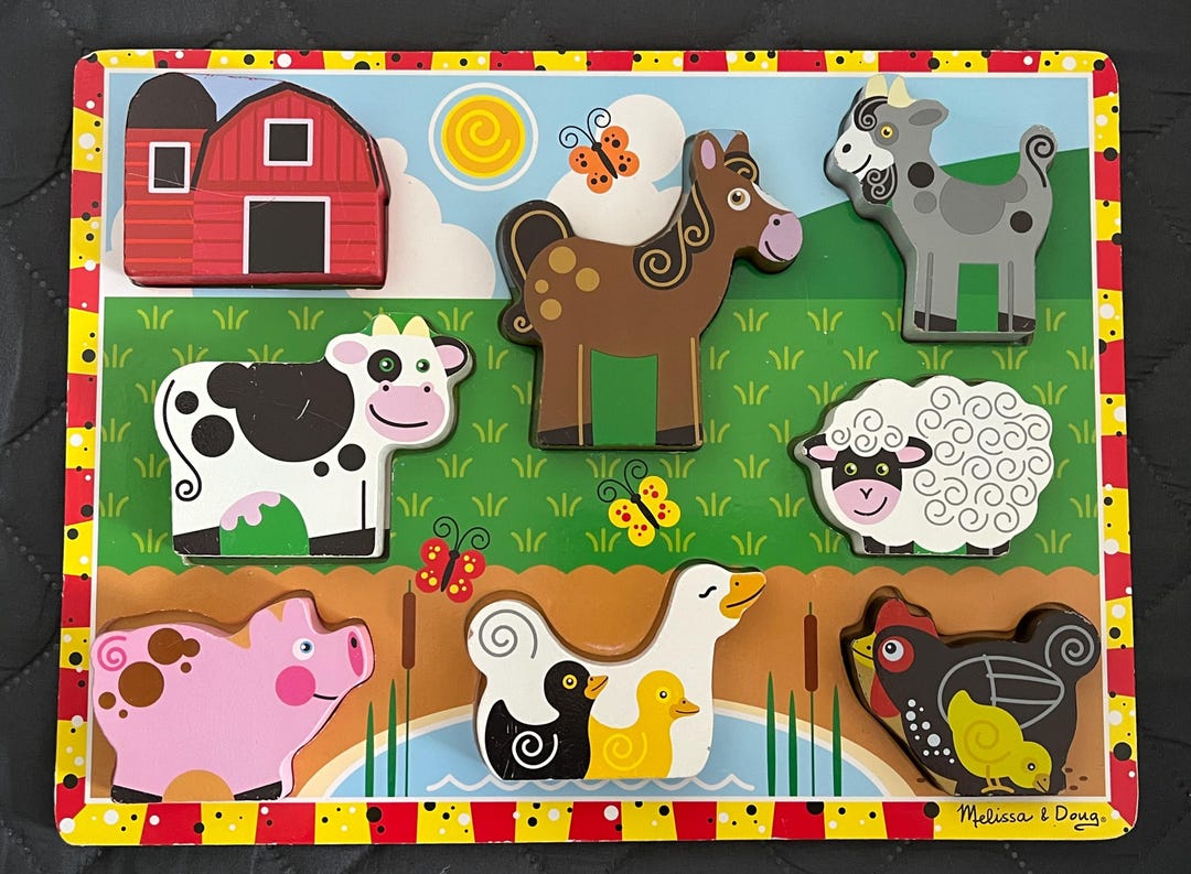 Melissa & Doug Wooden Chunky Puzzle Farm Animals - Etsy