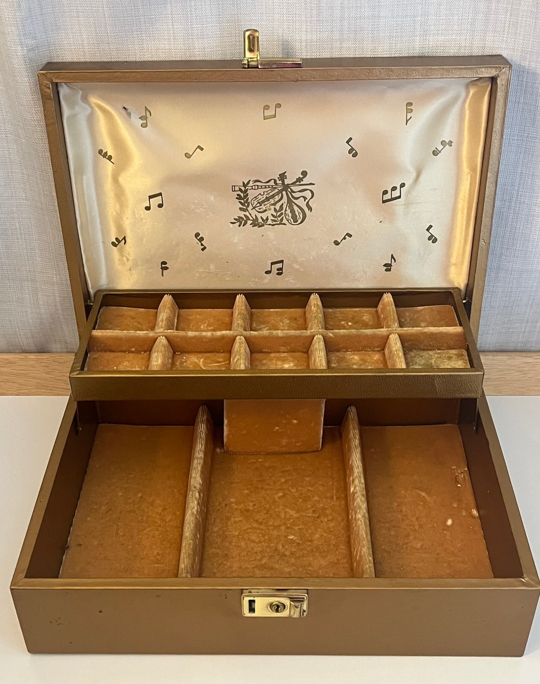 Vintage Mele Jewelry Box With Gold Satin Velvet Interior Brahms Wal - Etsy