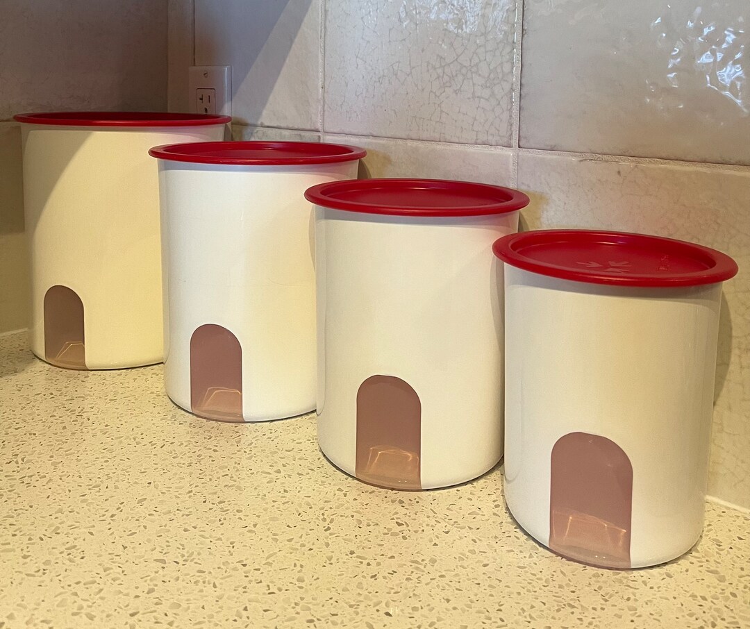 Tupperware One Touch Canister Set of 4 White With Viewing Panels and ...