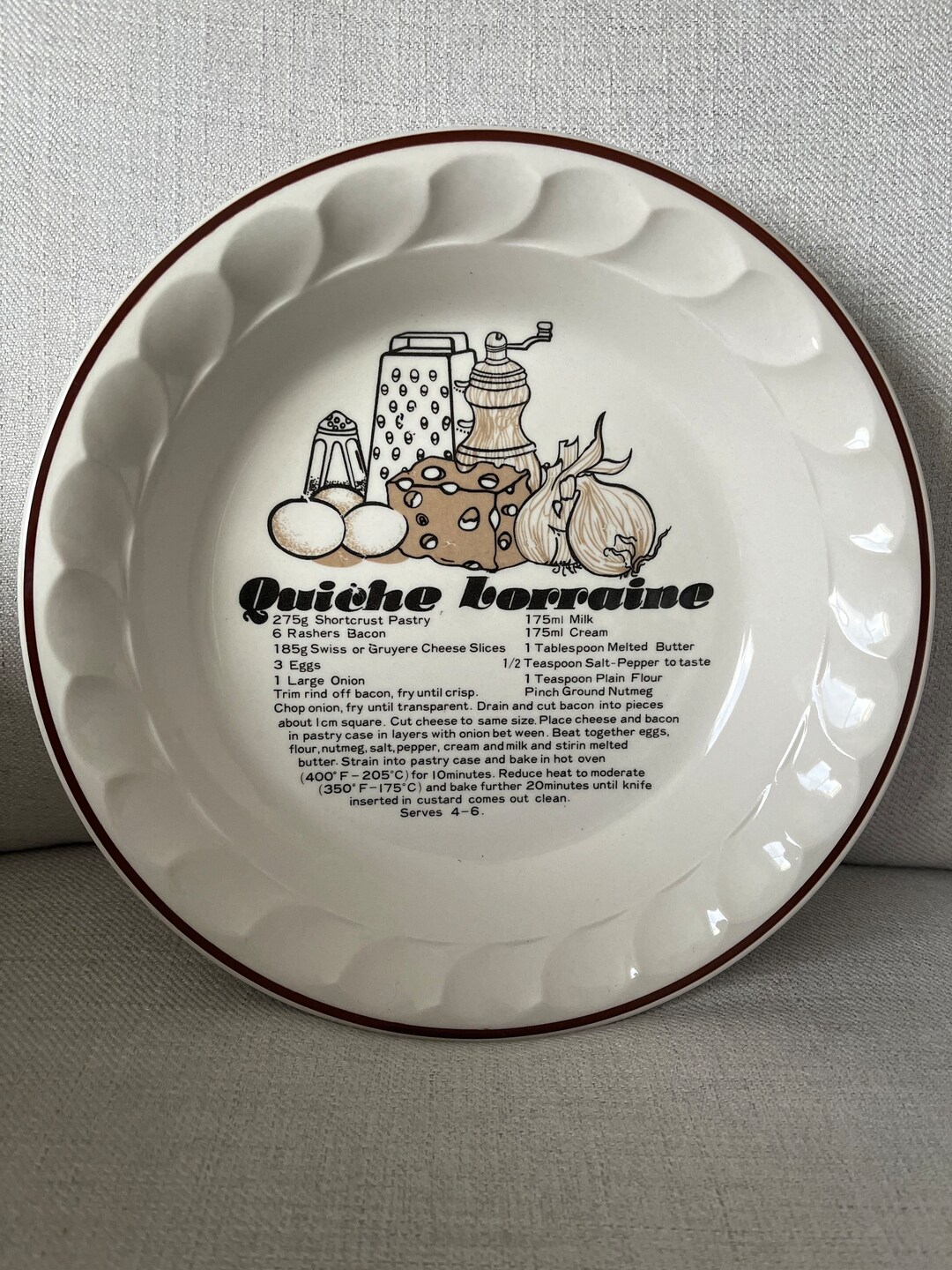 Vintage Quiche Lorraine Pie Plate With Recipe Ceramic 10-3/4” Diameter ...