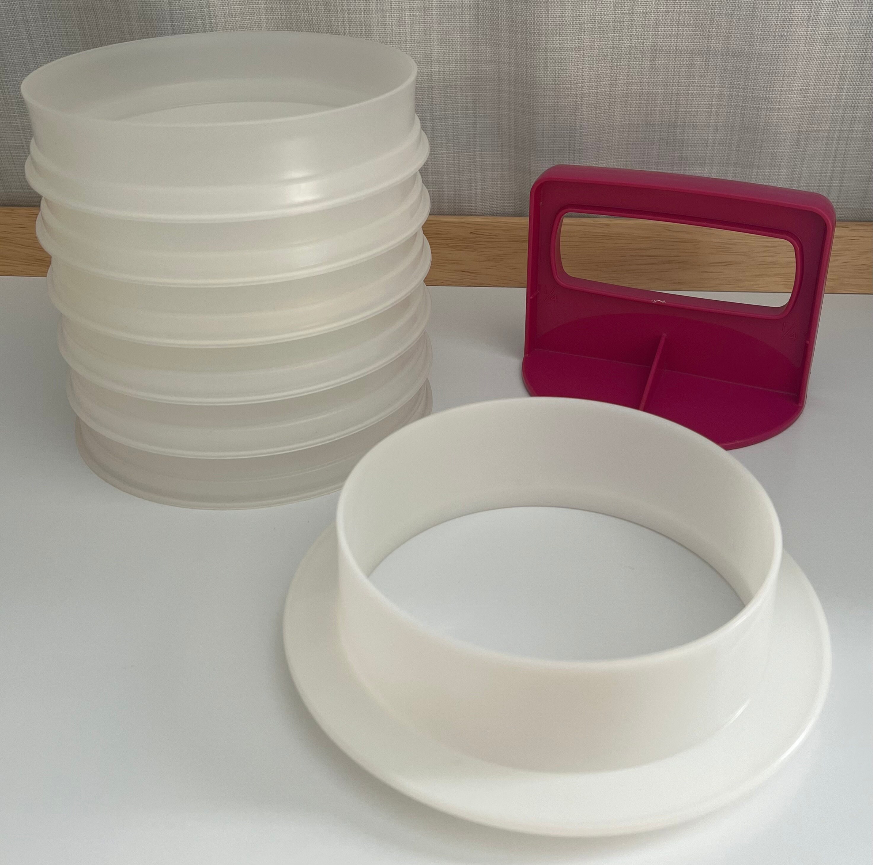 Vintage Tupperware Hamburger Maker 8 Pieces White and Purple - Press ...