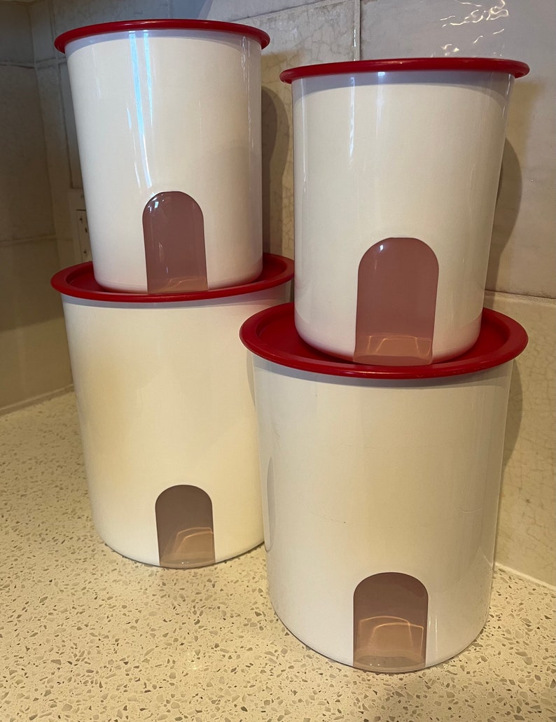 Tupperware One Touch Canister Set of 4 White With Viewing Panels and ...