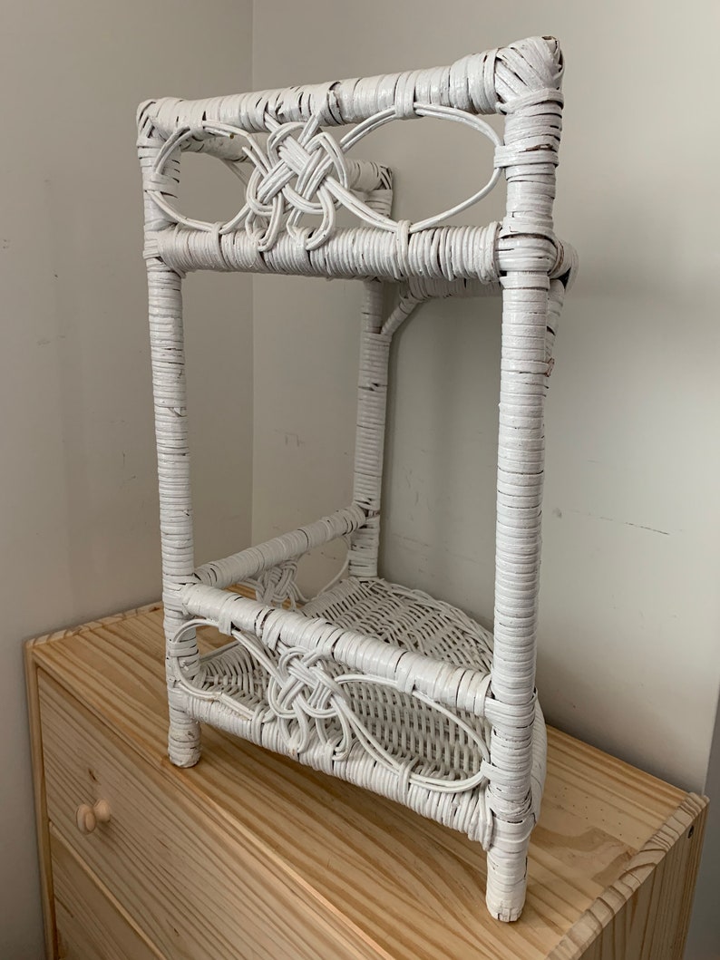 Vintage White Wicker Two Tier Knick Knack Corner Shelf White - Etsy