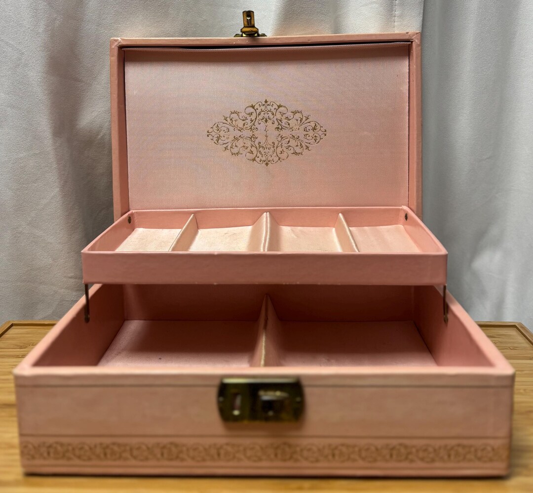 Tiered Pink Vinyl Jewelry Box With Pink Satin Interior MCM Bedroom ...