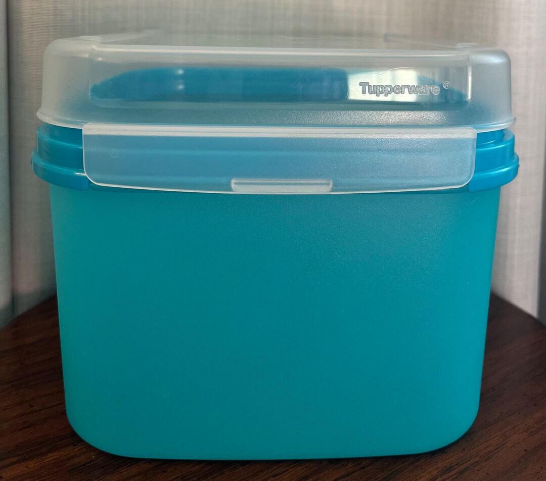 Tupperware Aqua Blue Container With Clear Hinged Lid 2 11 - Etsy