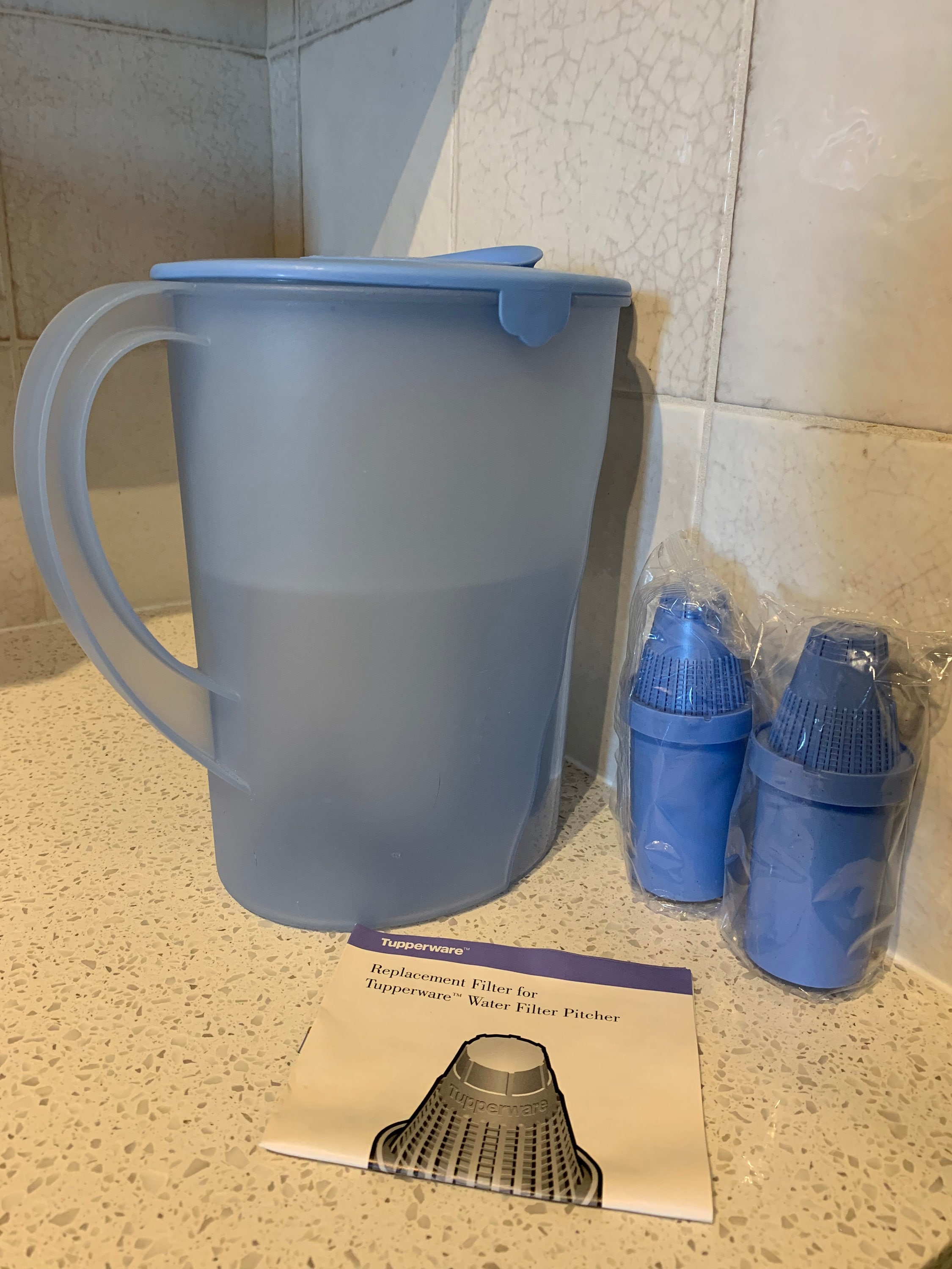 Clear Blue Tupperware Impressions 1 Gallon Pitcher Water Filtration Jug ...