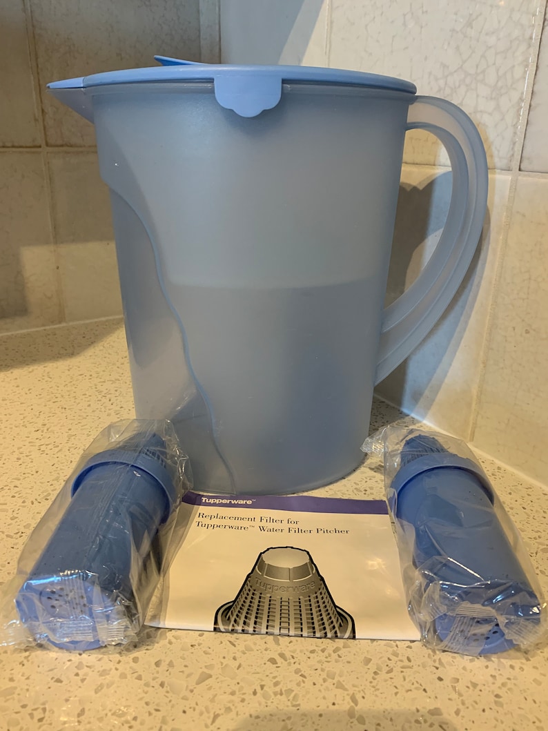 Clear Blue Tupperware Impressions 1 Gallon Pitcher Water Filtration Jug ...