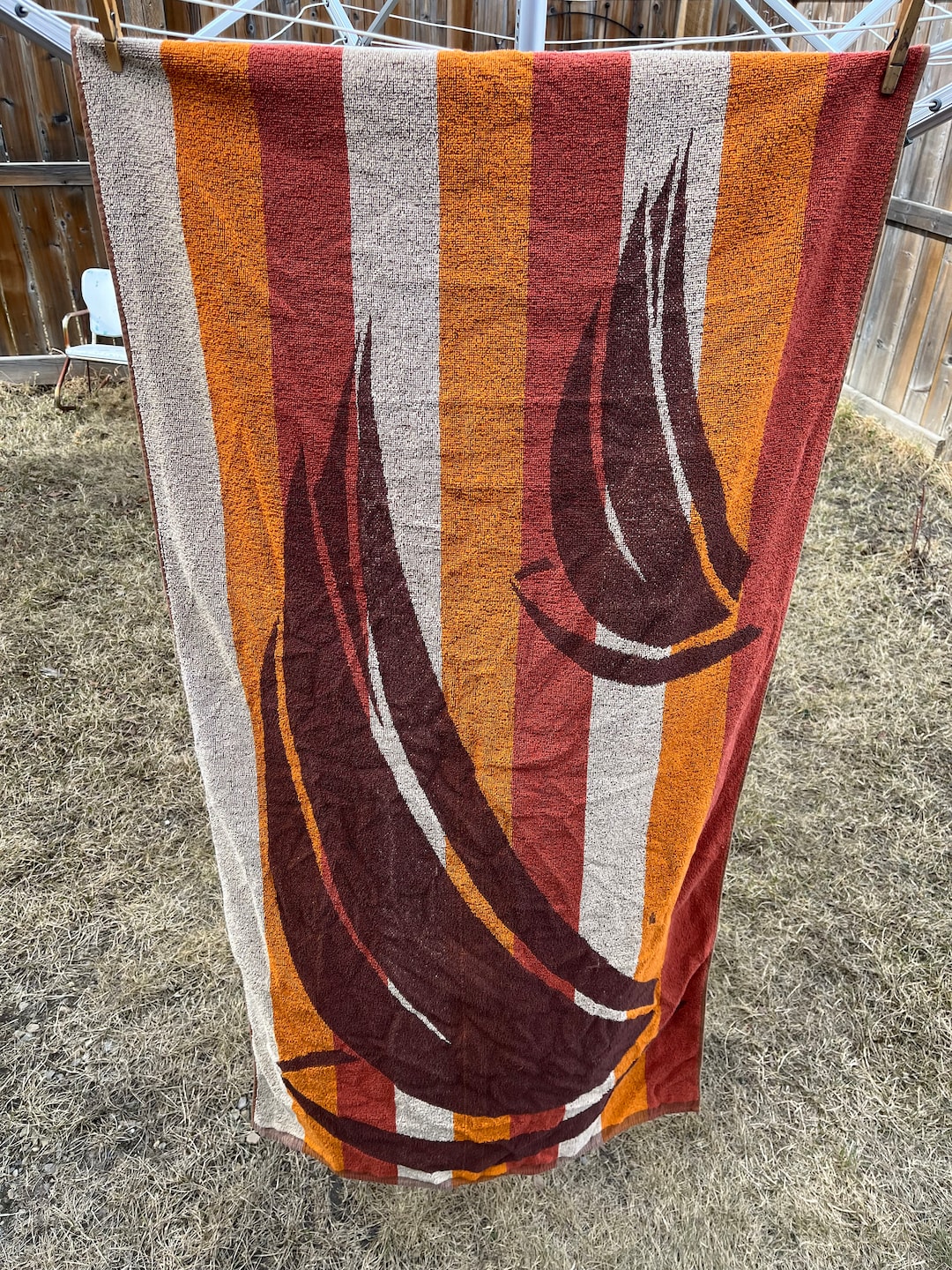 Vintage Beach Towel With Sailboats Orange & Brown Heritage Collection ...
