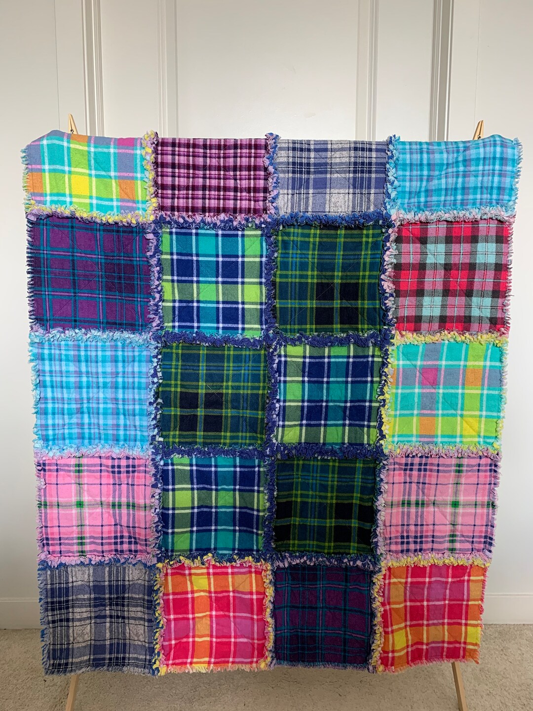 Handmade Gender Neutral 32x40 Multicoloured Plaid Rag Quilt Baby ...