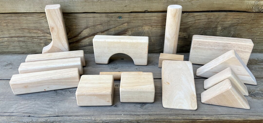 Lot of Natural Wooden Blocks - Triangles, Square, Cylinders, Columns ...