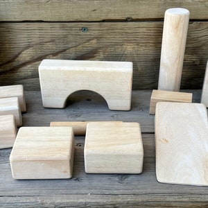 Lot of Natural Wooden Blocks - Triangles, Square, Cylinders, Columns ...