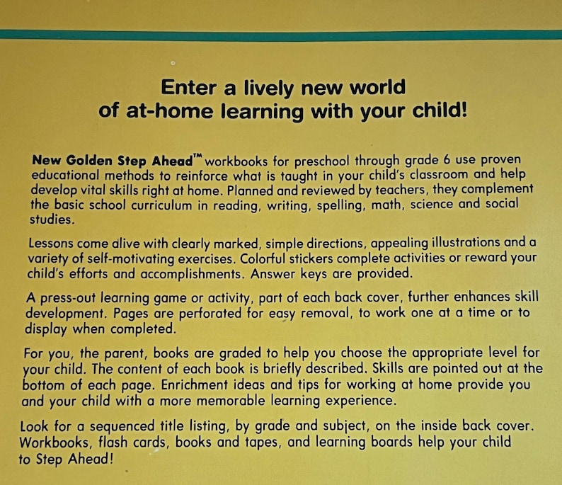 Vintage 1984 Golden Step Ahead Kindergarten School Books. Homeschool ...