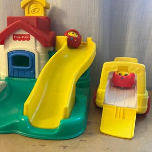 Vintage 1995 Fisher Price Roll A Round Playground and School Bus With 3 ...