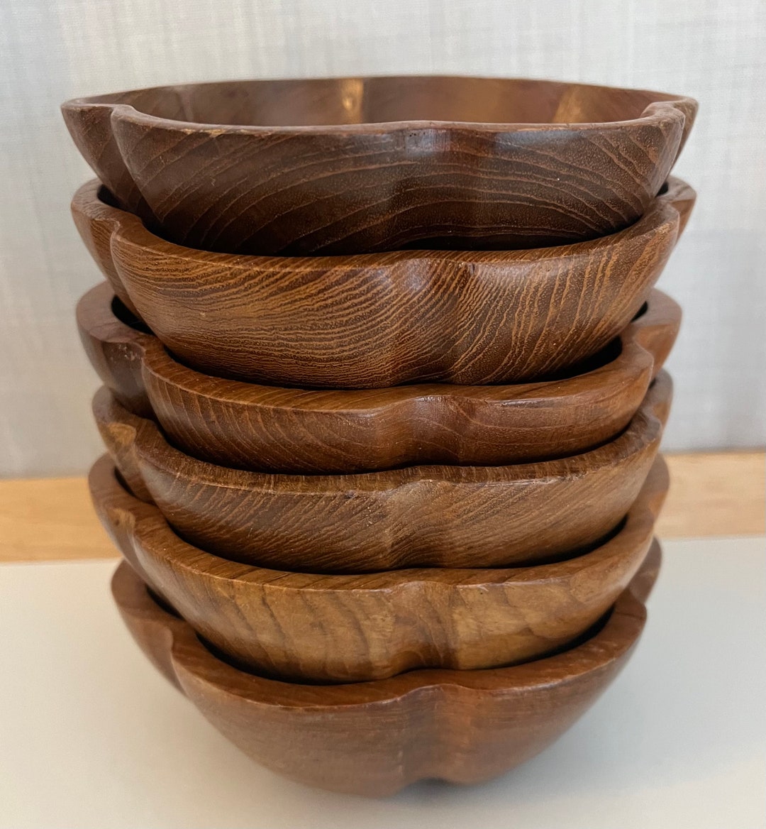 Vintage Set of 6 Floral Shaped Individual Wood Salad Bowls Boho Chic ...