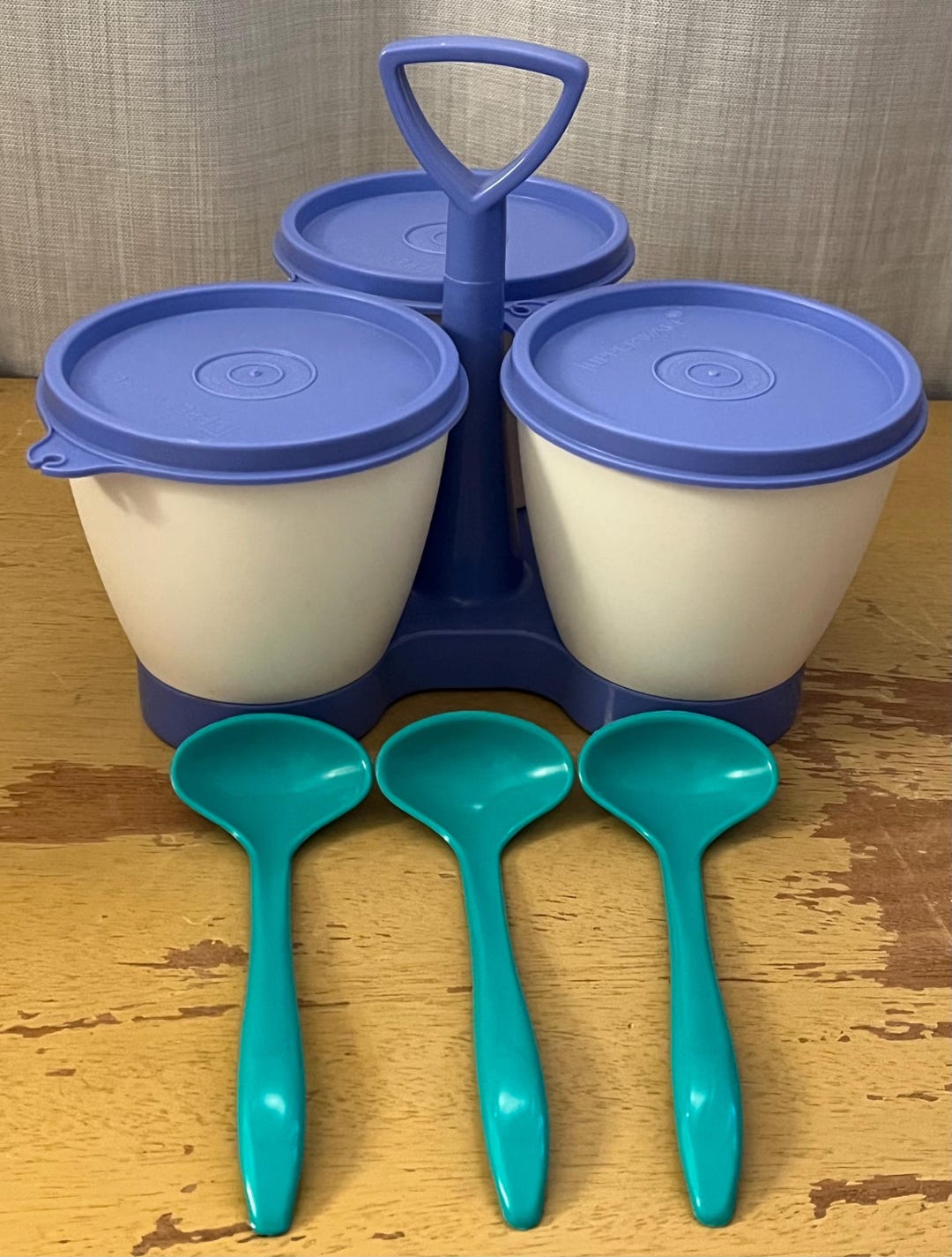Tupperware Condiments Set - 3 Containers, 3 Lids, 3 Spoons and Carrier ...