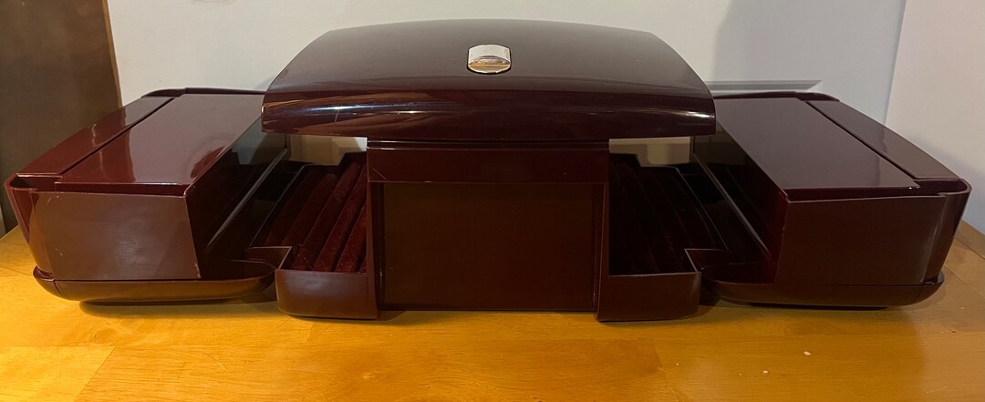 Vintage Bakelite Jewelry Box Burgundy With Purple Velvet Interior Dual ...