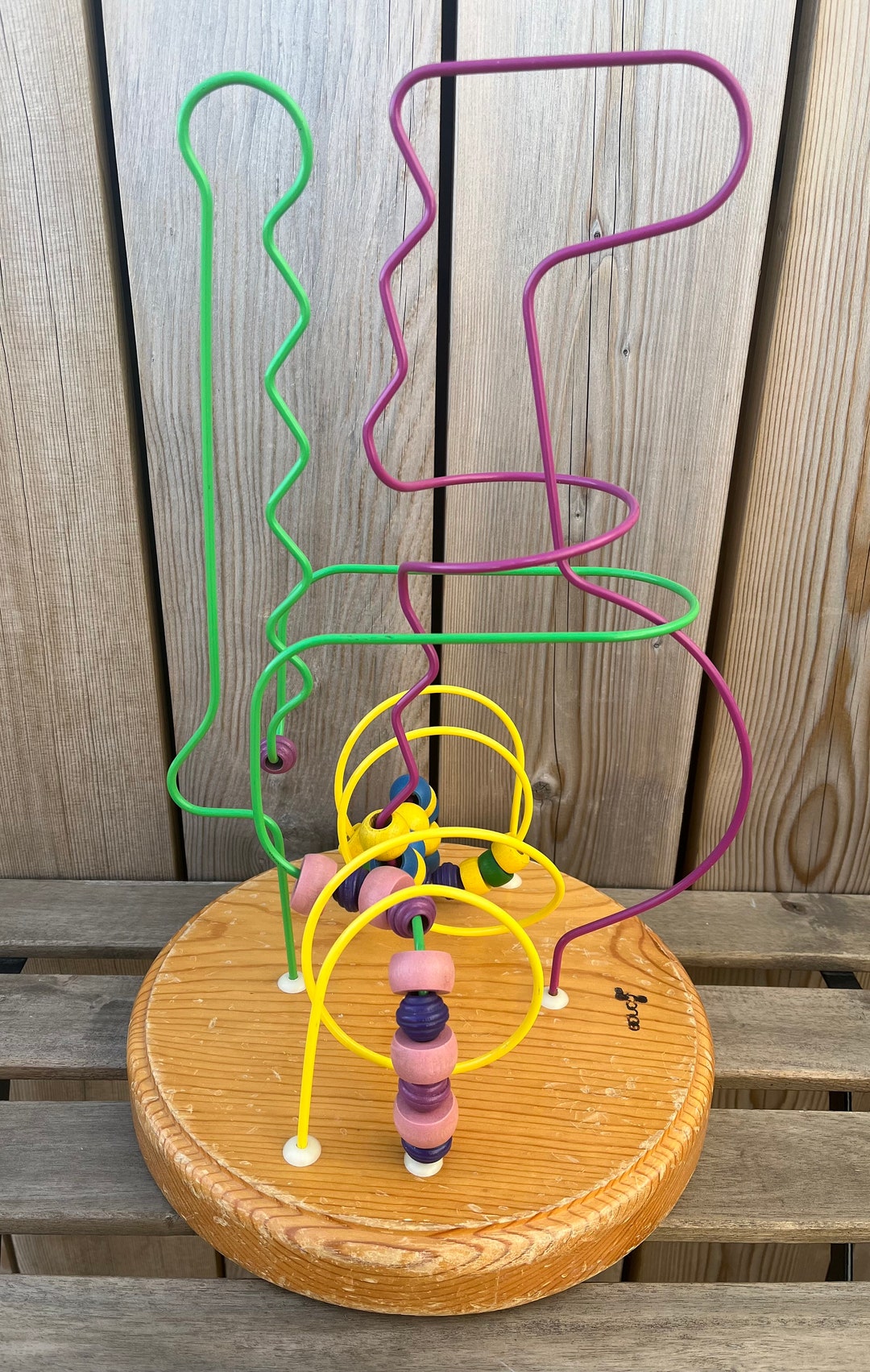Unique Vintage Educo Wood Bead Maze Round Base Pink & Purple Beads and ...