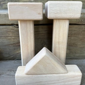 Lot of Natural Wooden Blocks - Triangles, Square, Cylinders, Columns ...
