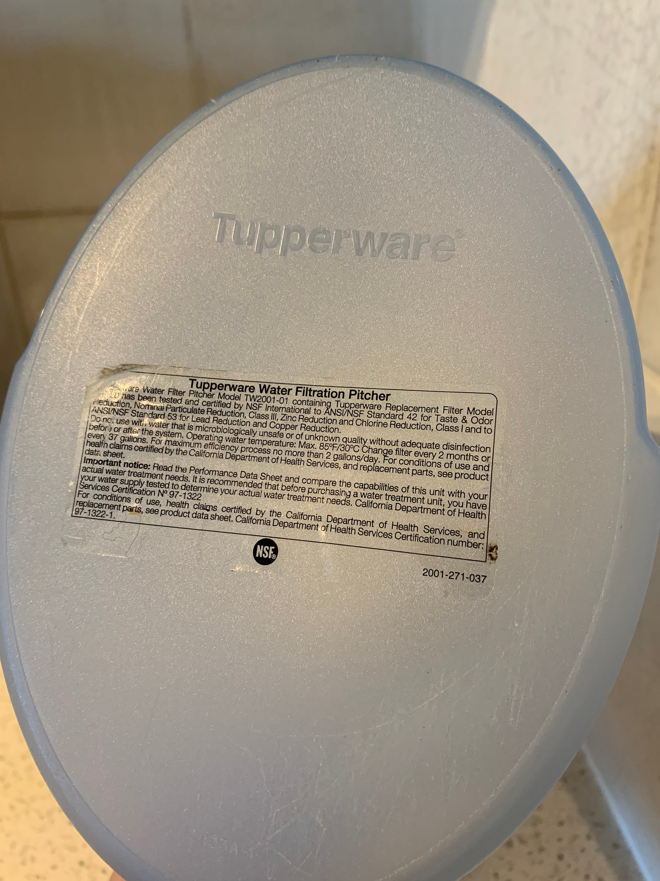 Clear Blue Tupperware Impressions 1 Gallon Pitcher Water Filtration Jug ...