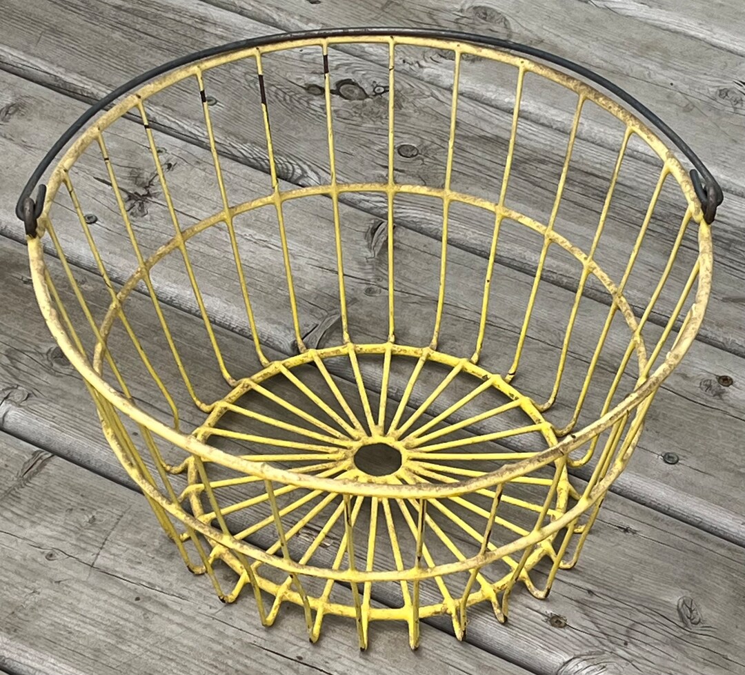 Vintage Coated Wire Egg Basket Yellow Metal Backyard Chickens Produce ...