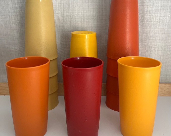 Vintage Tupperware Tumblers 12 Fl Oz 873 Drinking Glasses Yellow Red ...