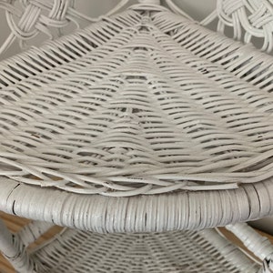 Vintage White Wicker Two Tier Knick Knack Corner Shelf White 20” Tall ...
