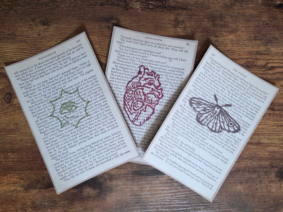 Linocut Book Print Set - Eye, Heart, and Moth - Etsy