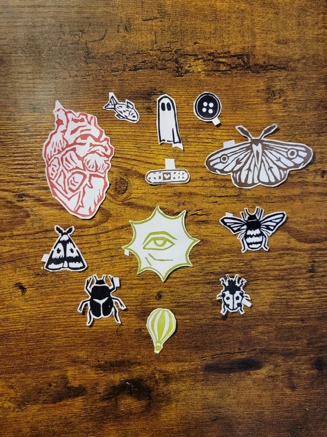 Sticker Pack 12 Linocut Handmade Stickers - Etsy