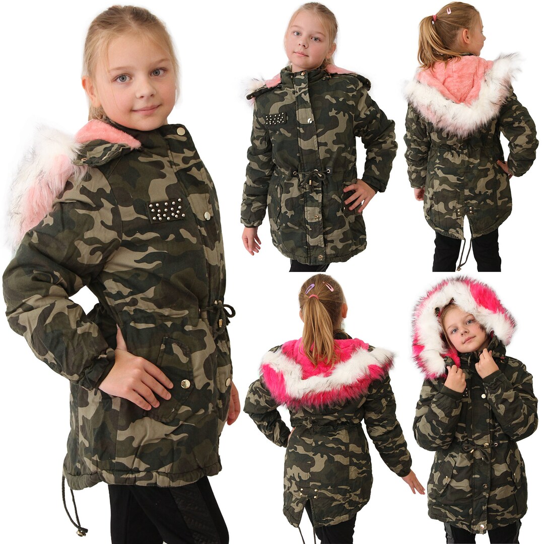 Jacket Parka Camouflage Girls Army Giant Faux Fur Collar Teddy - Etsy
