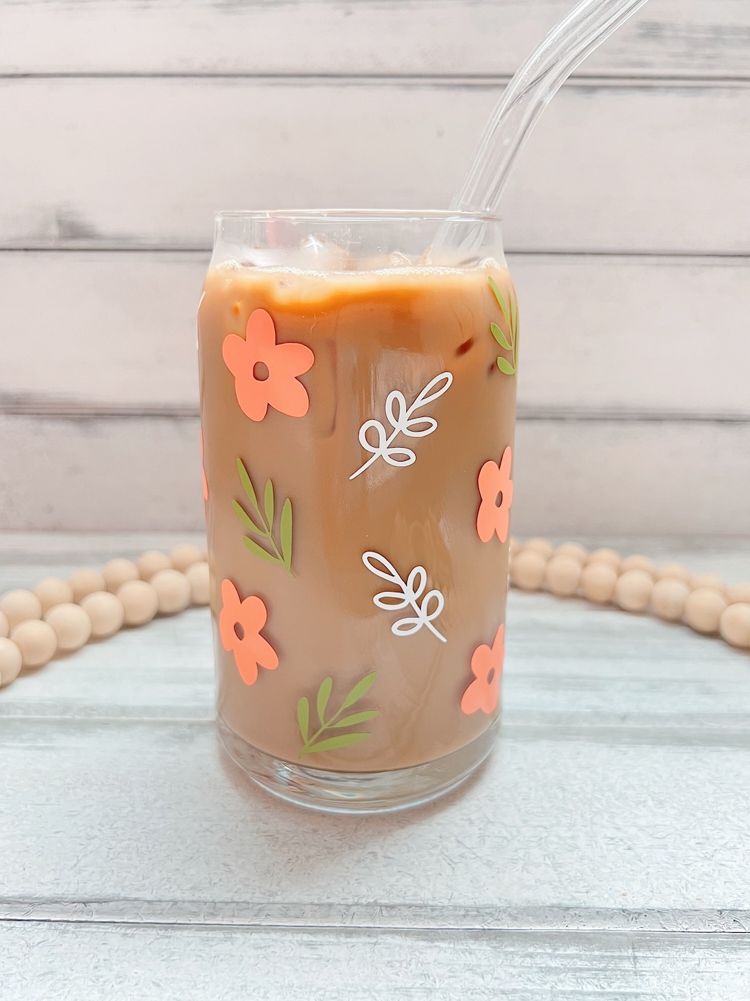 Eiskaffee Glas rosa Blume | Blumen-Bierglasdose | Einfache Blumen ...
