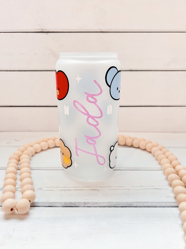 BTS Iced Coffee Glass BT21 Minini Heads Beer Can Glass BTS - Etsy