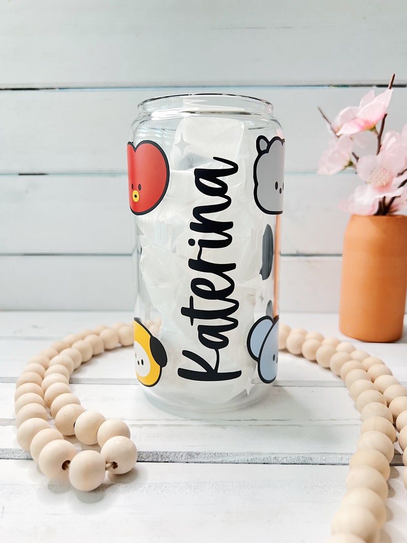 BTS Iced Coffee Glass BT21 Minini Heads Beer Can Glass BTS - Etsy