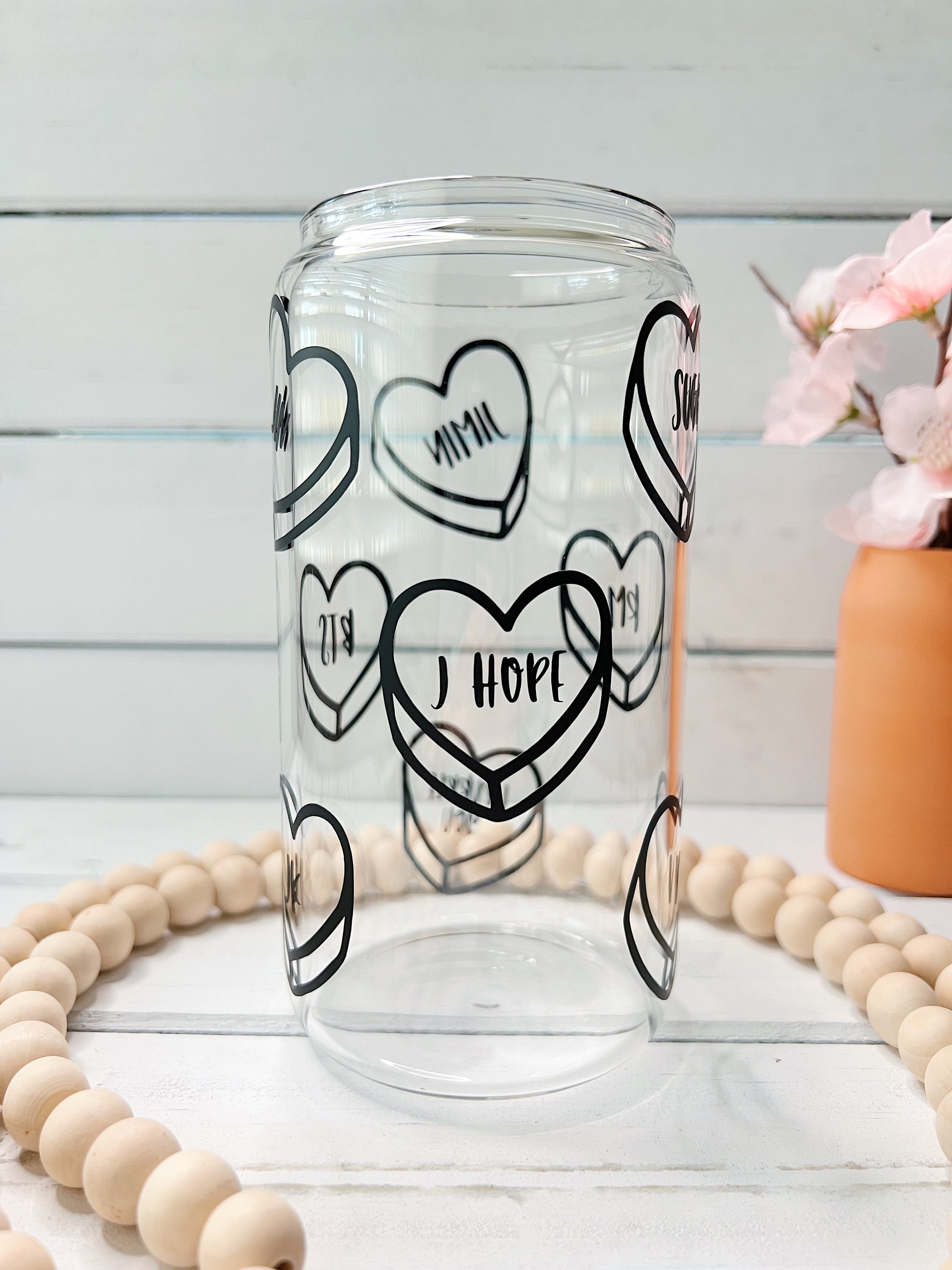 BTS Iced Coffee Glass BTS X Convo Hearts Coffee Glass - Etsy
