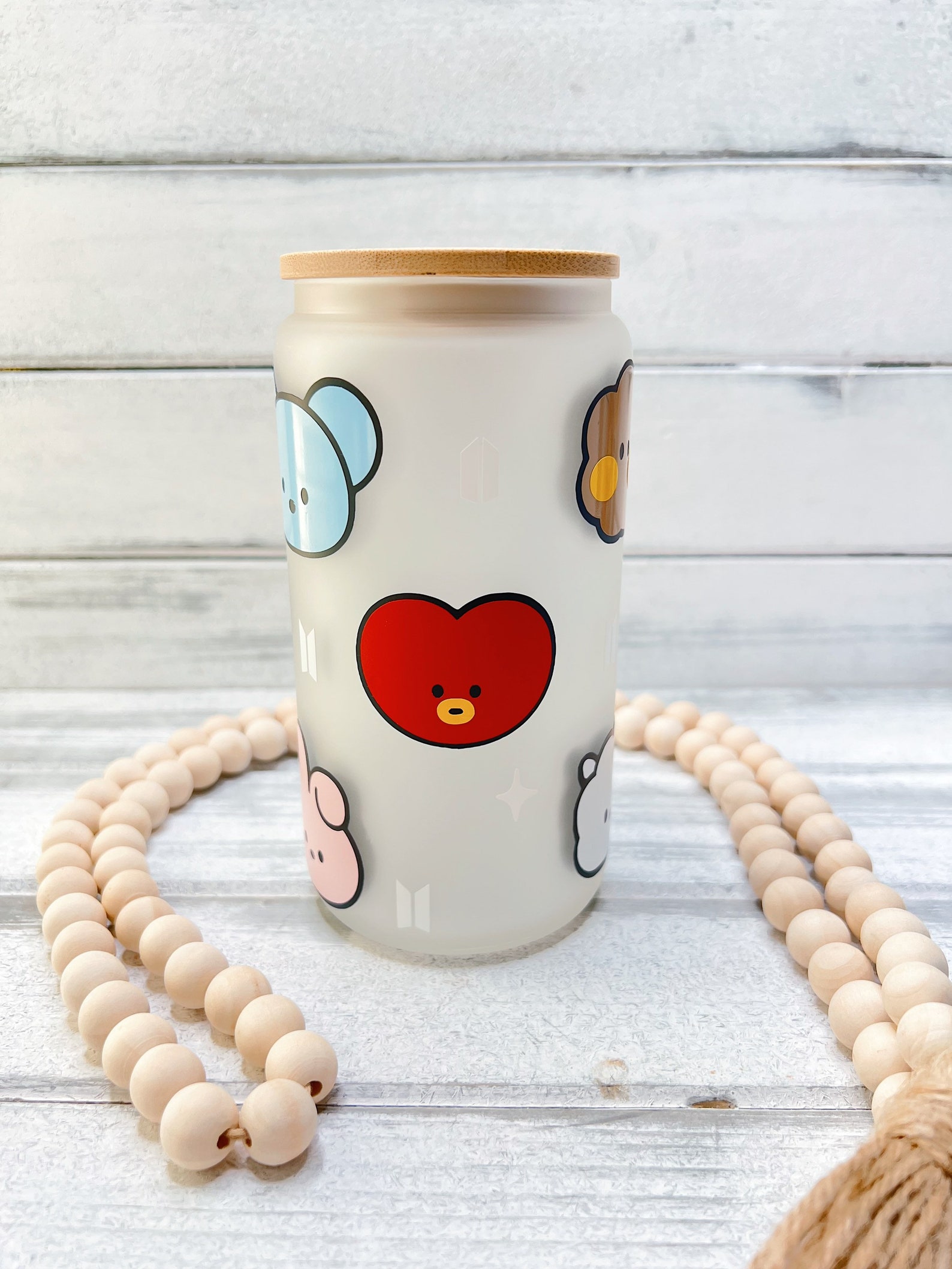 BTS Iced Coffee Glass BT21 Minini Heads Beer Can Glass BTS - Etsy