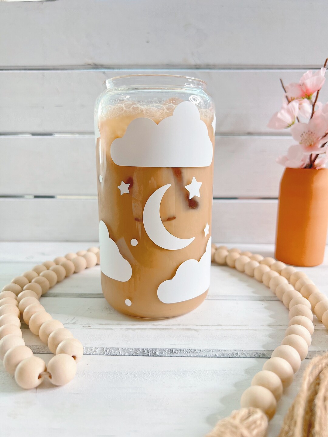 Cloud Cup Cloudy Night Iced Coffee Glass Cloud Moon Stars Glass Can ...