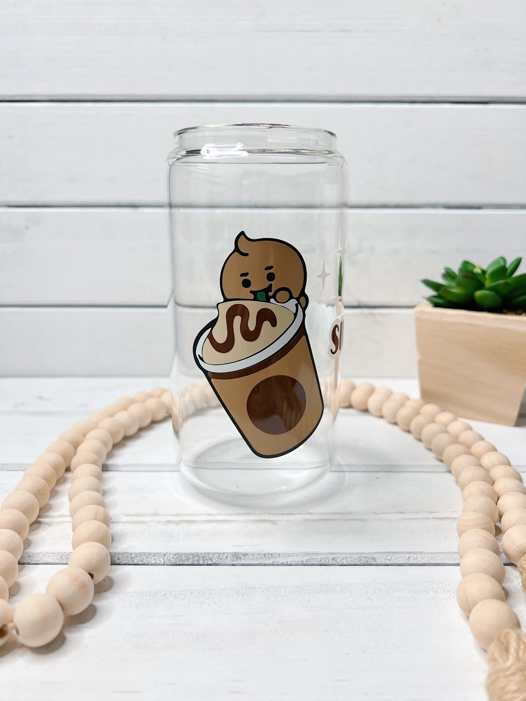 BT21 Eats | BTS Iced Coffee Glass | BT21 Shooky Glass Cup | Bts BT21 ...