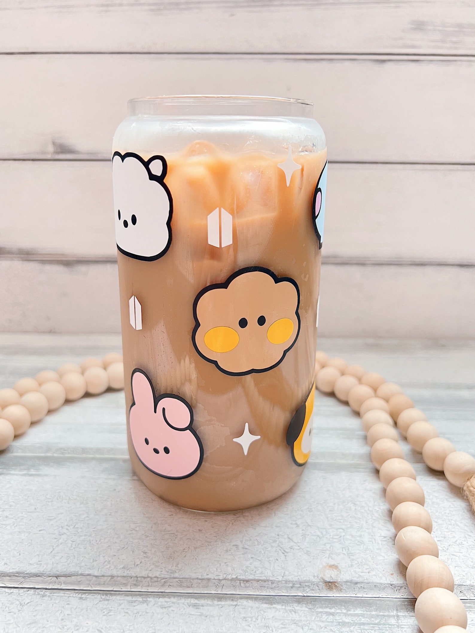 BTS Iced Coffee Glass BT21 Minini Heads Beer Can Glass BTS - Etsy