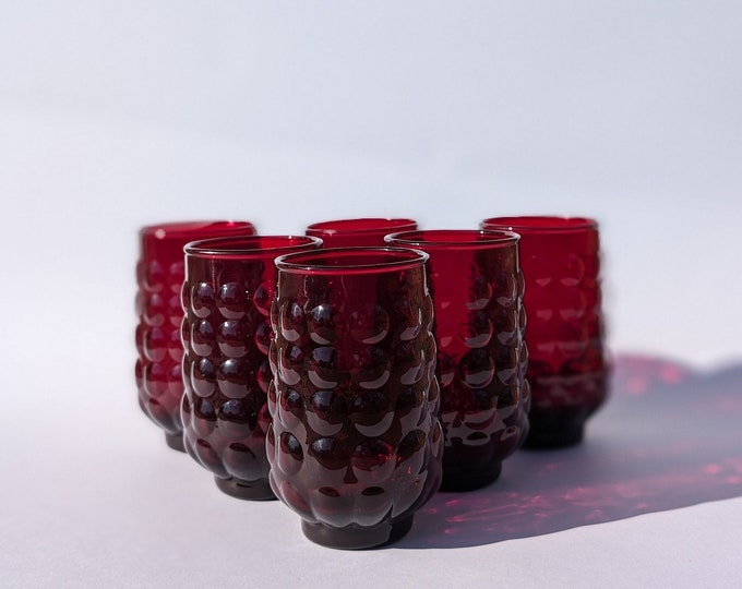 Vintage Anchor Hocking Ruby Bubble Glass Tumblers Set of 6 - Etsy