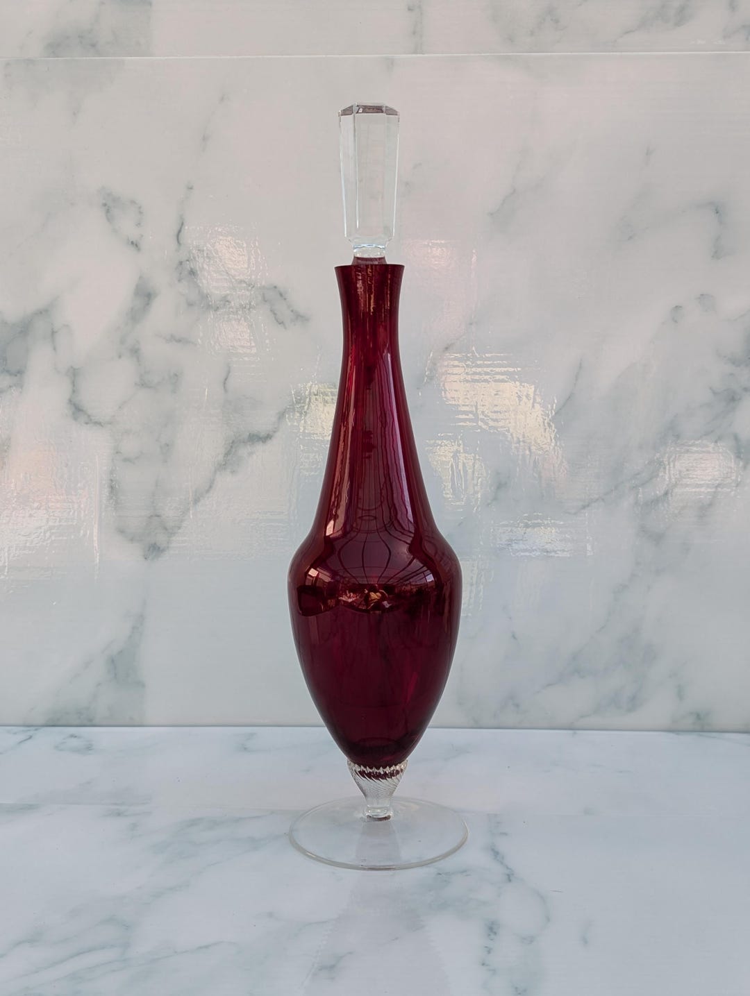 Vintage Bohemian Ruby Red Glass Decanter With Swirl Stem and Prism ...