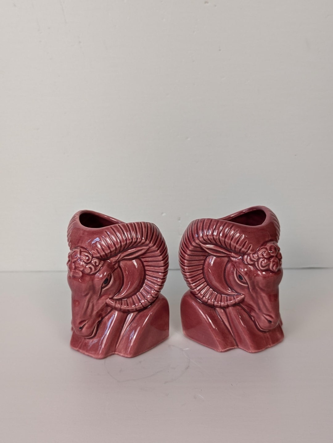 Vintage Pair of Lyndale Moss Maroon Ram Vase Bookends Australian ...