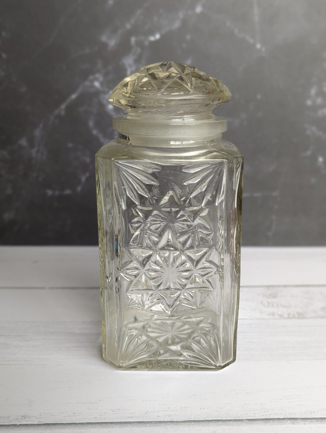 Vintage Cut Glass Star Pattern Tea Jar Decanter | Depression Glassware ...