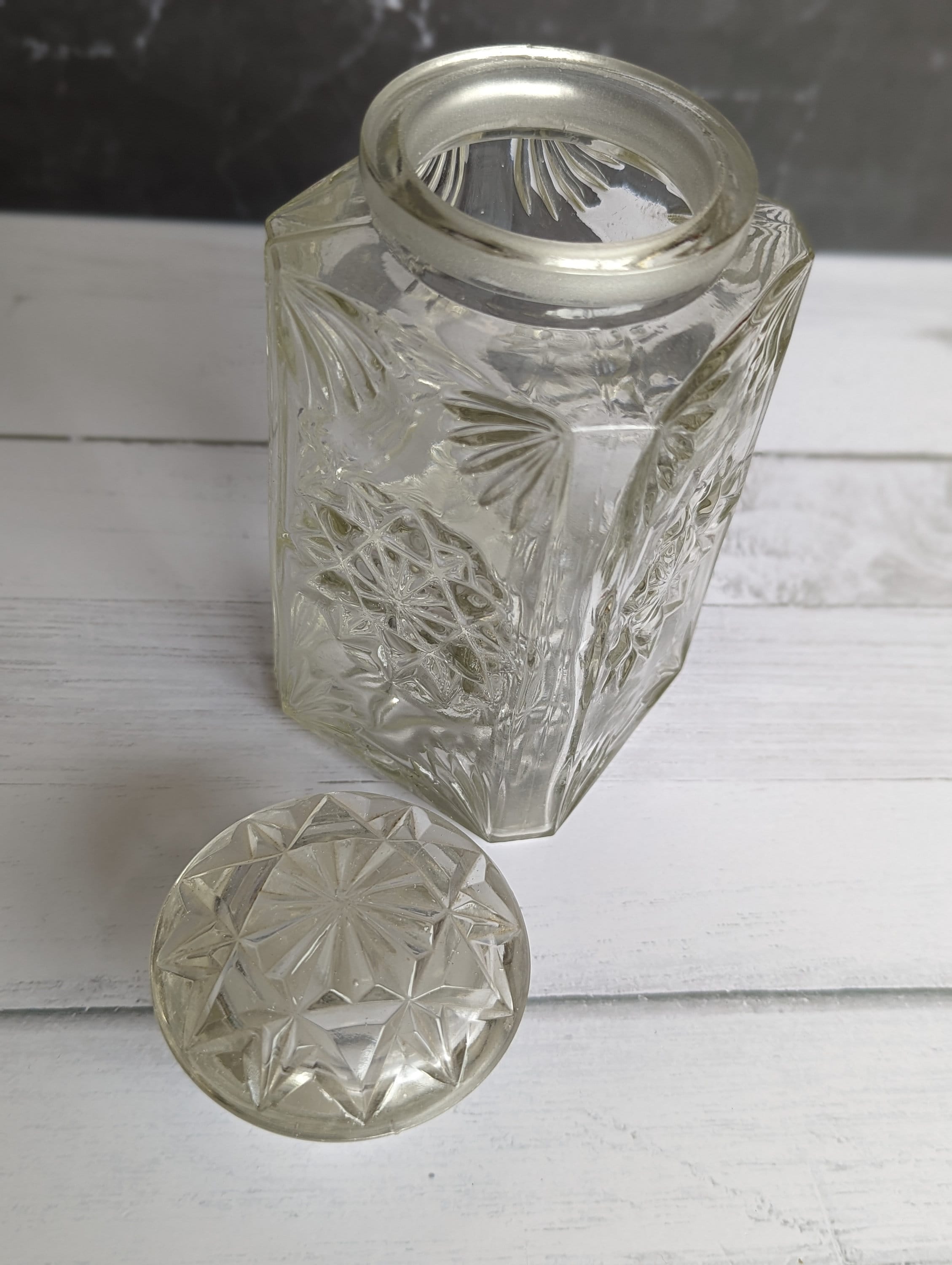 Vintage Cut Glass Star Pattern Tea Jar Decanter Depression - Etsy Australia