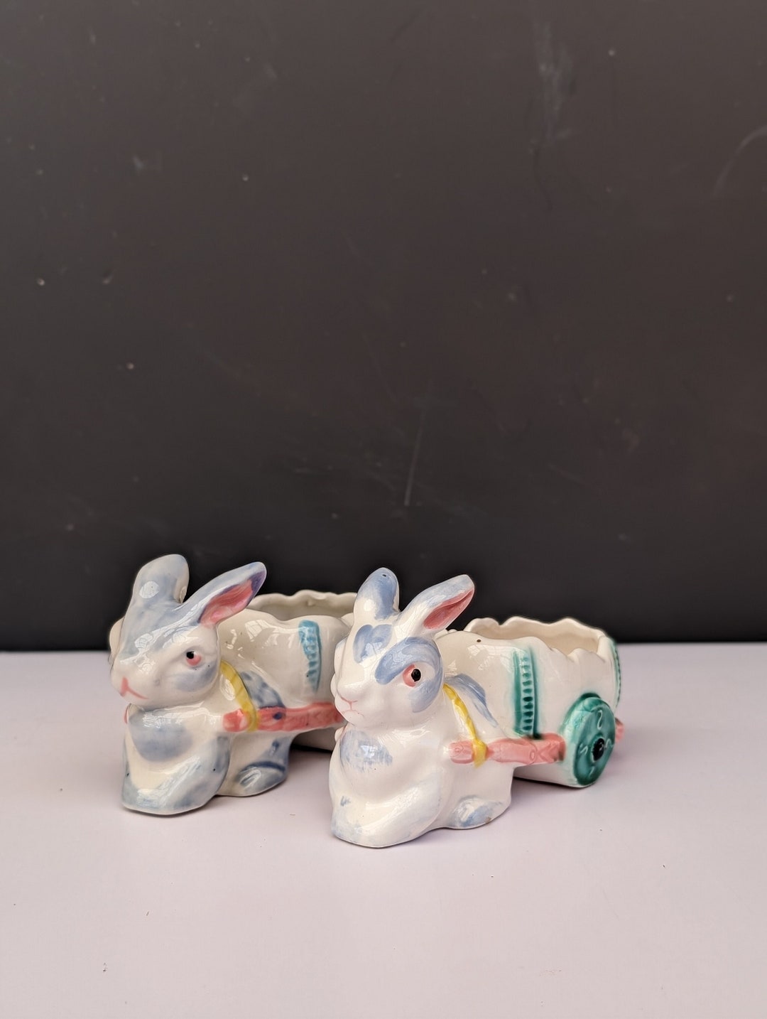 Vintage Pair of Easter Bunny Rabbits Pulling Egg Cart Figurines - Etsy