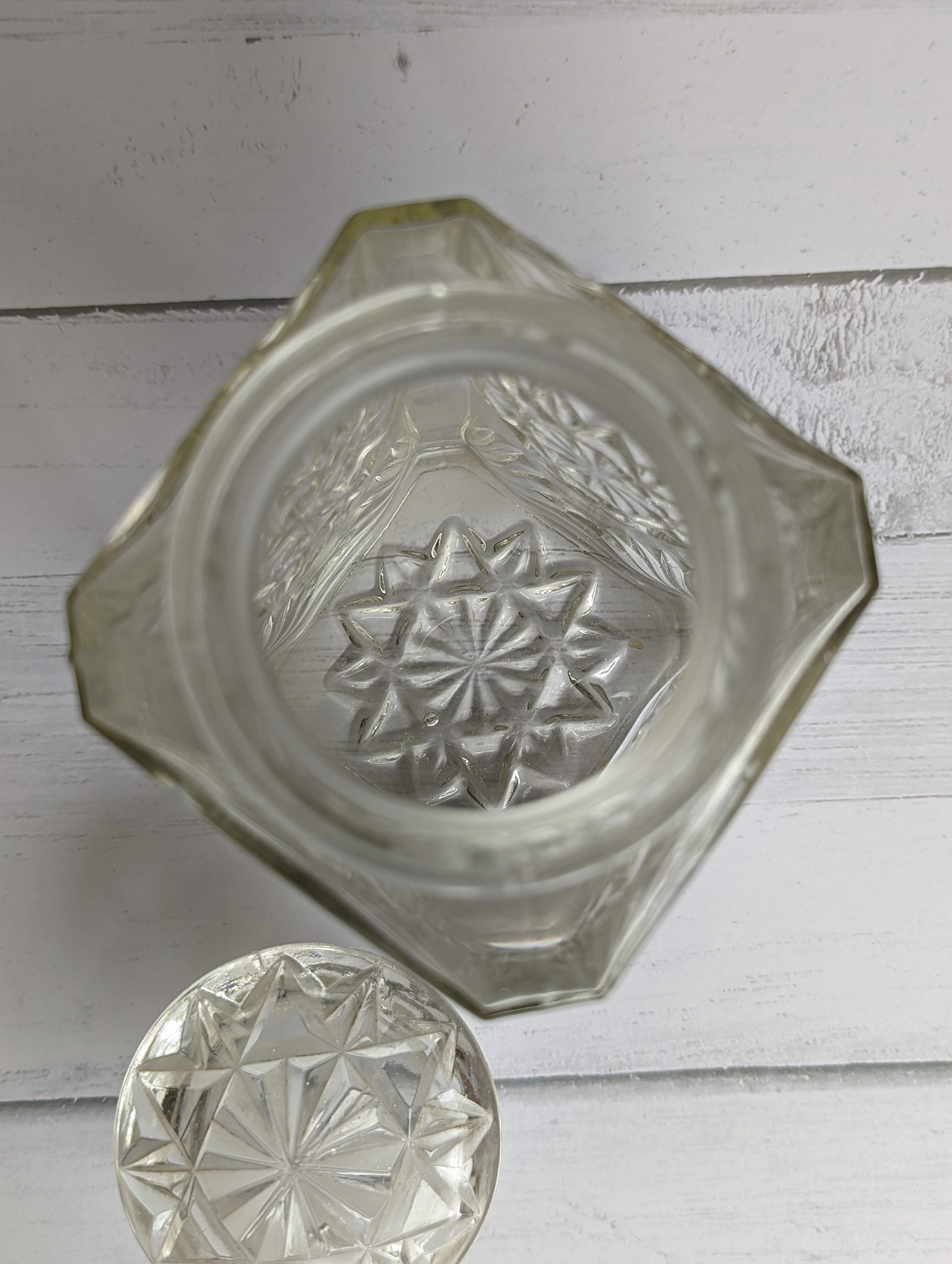 Vintage Cut Glass Star Pattern Tea Jar Decanter Depression Glassware ...