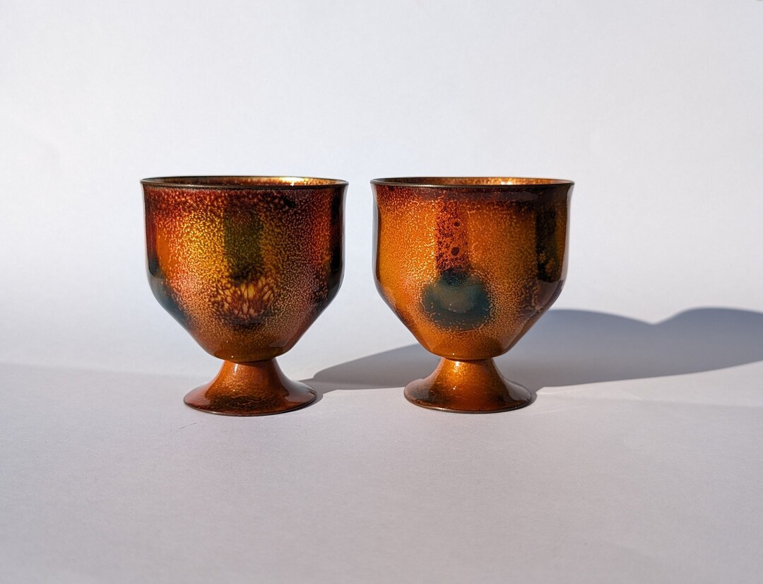 Vintage Pair Roy Fettke Enamel on Copper Art Goblets - Etsy UK