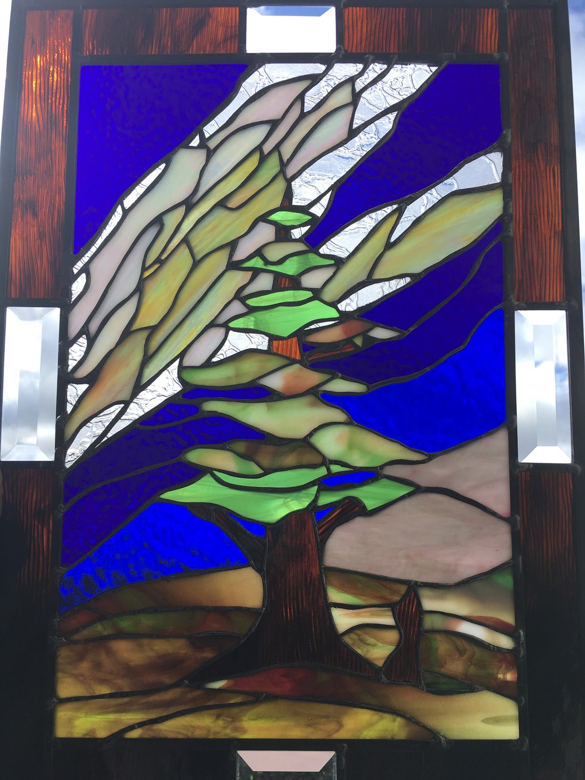 Handmade, Stained Glass, Northern Lights in the Mountains - Etsy