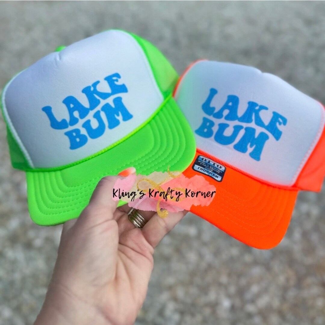 Blue Puff Print Lake Bum Trucker Hat Custom Summer Trucker Hat Hat Mom ...